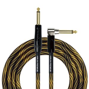 KIRLIN Cable IWB Instrument Cable, 1/4-Inch Right Angle to Straight, Black Gold Wave, 10FT (IWB-202 BFGL-10/WBO)