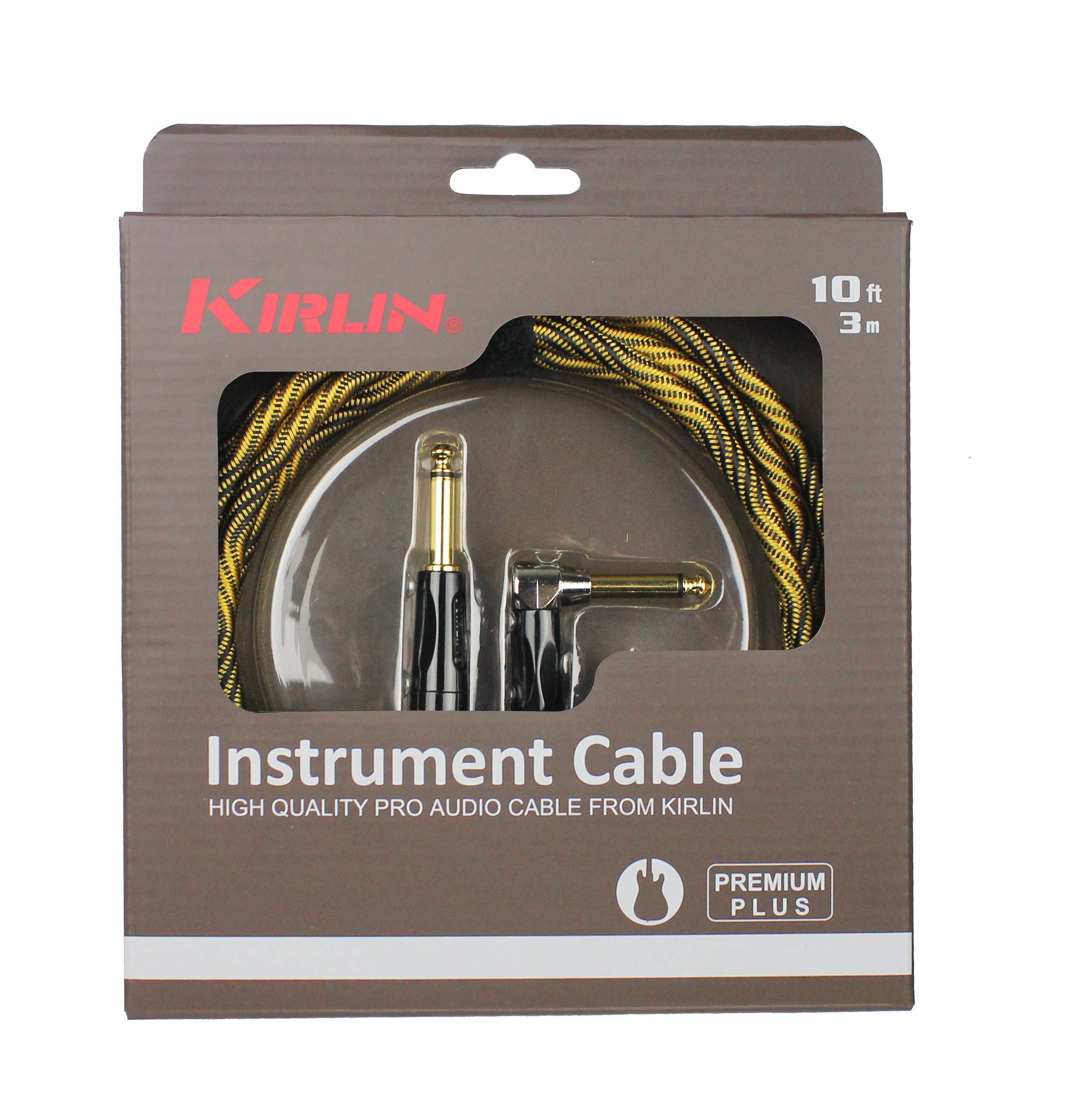 KIRLIN Cable IWB Instrument Cable, 1/4-Inch Right Angle to Straight, Black Gold Wave, 10FT (IWB-202 BFGL-10/WBO)