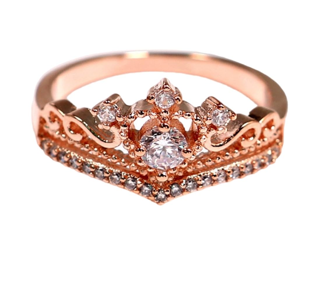 Pikul giftshop Luxury White CZ Crown Women's Titanium Steel Rose Gold/Silver Plated Ring Sz 6-8 (7 Rose Gold)