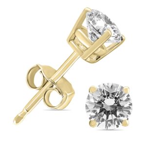 ags certified 14k yellow gold 3/4 carat tw round diamond solitaire stud earrings