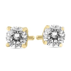 AGS Certified 14K Yellow Gold 3/4 Carat TW Round Diamond Solitaire Stud Earrings