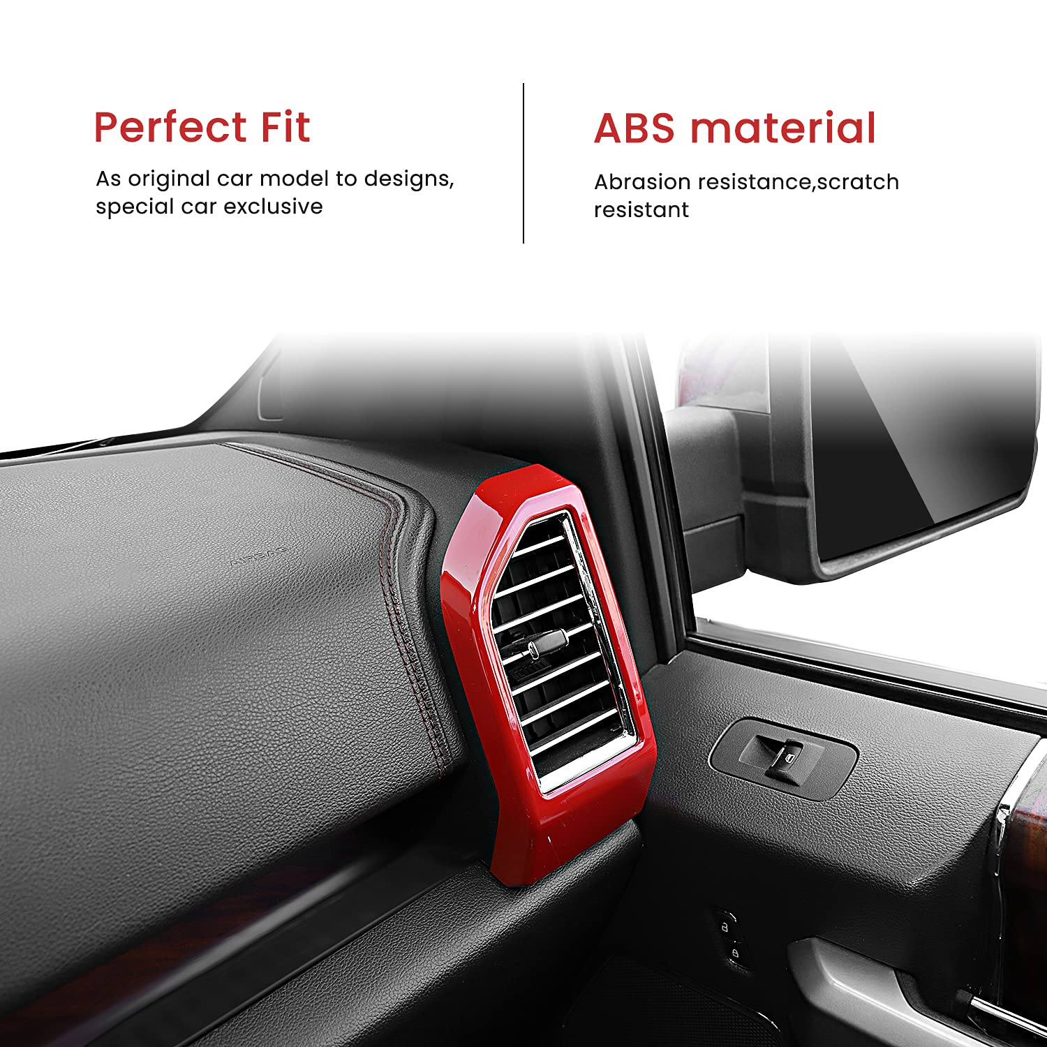 Voodonala Dashboard Side Air Vent Panel Cover Antiscratches Panel Cover for Ford F150 2015-2020(Red,2Pcs/Set)