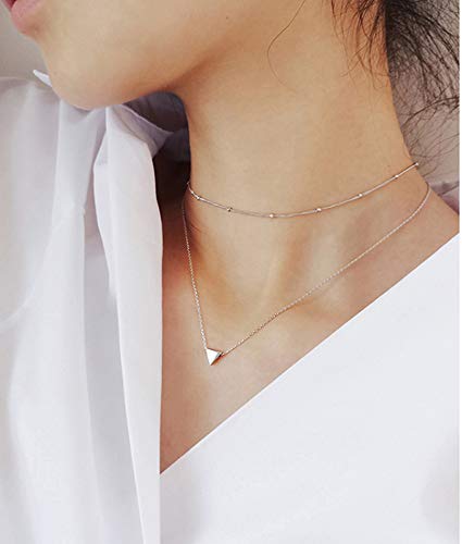 Amkaka Minimalist 925 Sterling Silver Tiny Geometric Triangle Necklace for Women