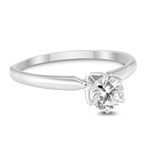 SZUL 1/2 Carat Round Diamond Solitaire Ring in 14K White Gold