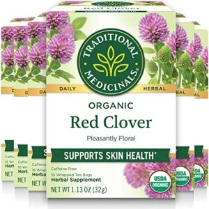 traditional medicinals tea, organic red clover, supports skin health, 96 tea bags (6 pack)