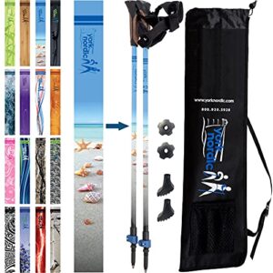 nordic walking poles - true classic nordic glove grips, lightweight, adjustable, and collapsible -2 pieces w/flip locks, detachable feet and travel bag by york nordic - heights 5'4"-6'2"