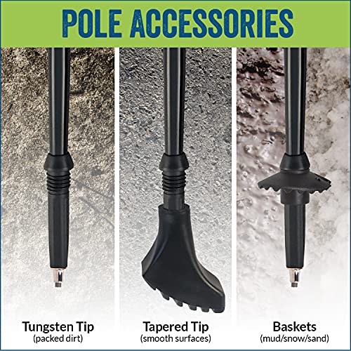 Nordic Walking Poles - True Classic Nordic Glove Grips, Lightweight, Adjustable, and Collapsible -2 Pieces w/flip Locks, Detachable Feet and Travel Bag by York Nordic - Heights 5'4"-6'2"