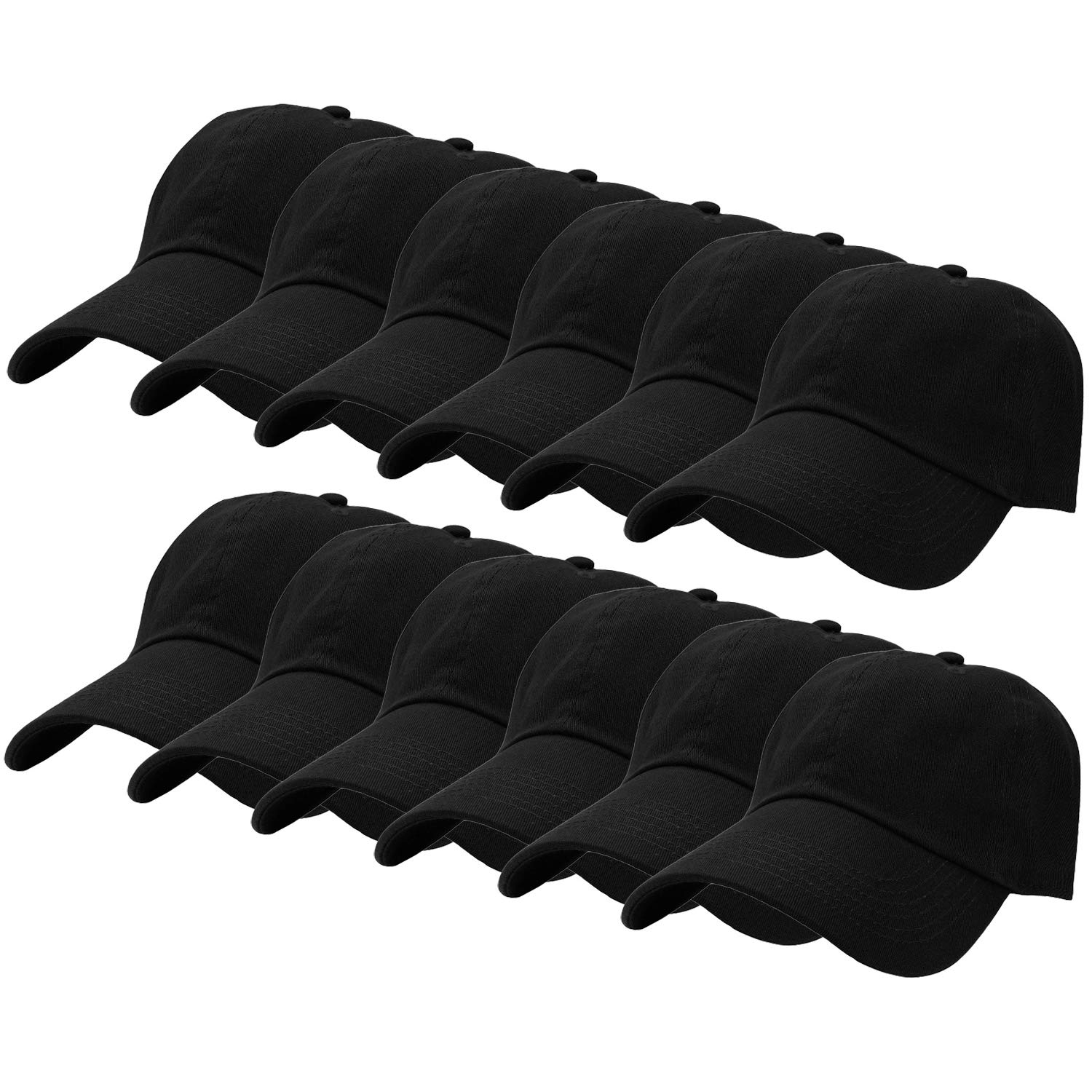 Falari 12-Pack Classic Baseball Cap 100% Cotton Soft Adjustable Size A1801-12PACK Black