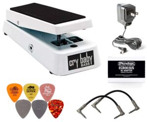 dunlop 105q cry baby bass wah bundle w/ 2 patch cables, ecb-003 9v adapter, and 6 assorted dunlop picks