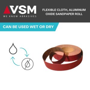 VSM Aluminum Oxide Abrasive Sanding Shop Roll, 2 inch x 50 Yard, 150 Grit, Fine, F Weight Cotton Cloth Backed Sandpaper Roll, for Hand Finishing, Woodworking, Metal Working, Polishing