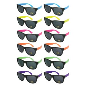 edge i-wear 12 bulk 80s neon party sunglasses for adult party favors with cpsia certified-lead(pb) content free (2 bu/2 yl/2 pk/2 or/2 gn/2 pp, 54)