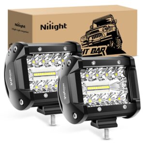 nilight led light pods 2pc 4inch 60w flood spot combo triple row driving lamp roof bumper off road led work lights pods for van camper wagon car pickup golf cart atv utv suv truck boat 4x4