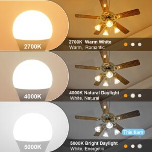 hansang A15 LED E26 Small Light Bulb, Daylight 5000K, 60Watt Equivalent Ceiling Fan Light Bulbs, E26 Standard Base Appliance Light Bulb, 600 Lumen, CRI85+, Eye Protection, 120V, Non-Dimmable 6 Pack