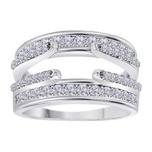 jewelryhub 14k white gold plated combination curved style cathedral wedding ring guard enhancer with cubic zirconia (1.10 ct. tw.)