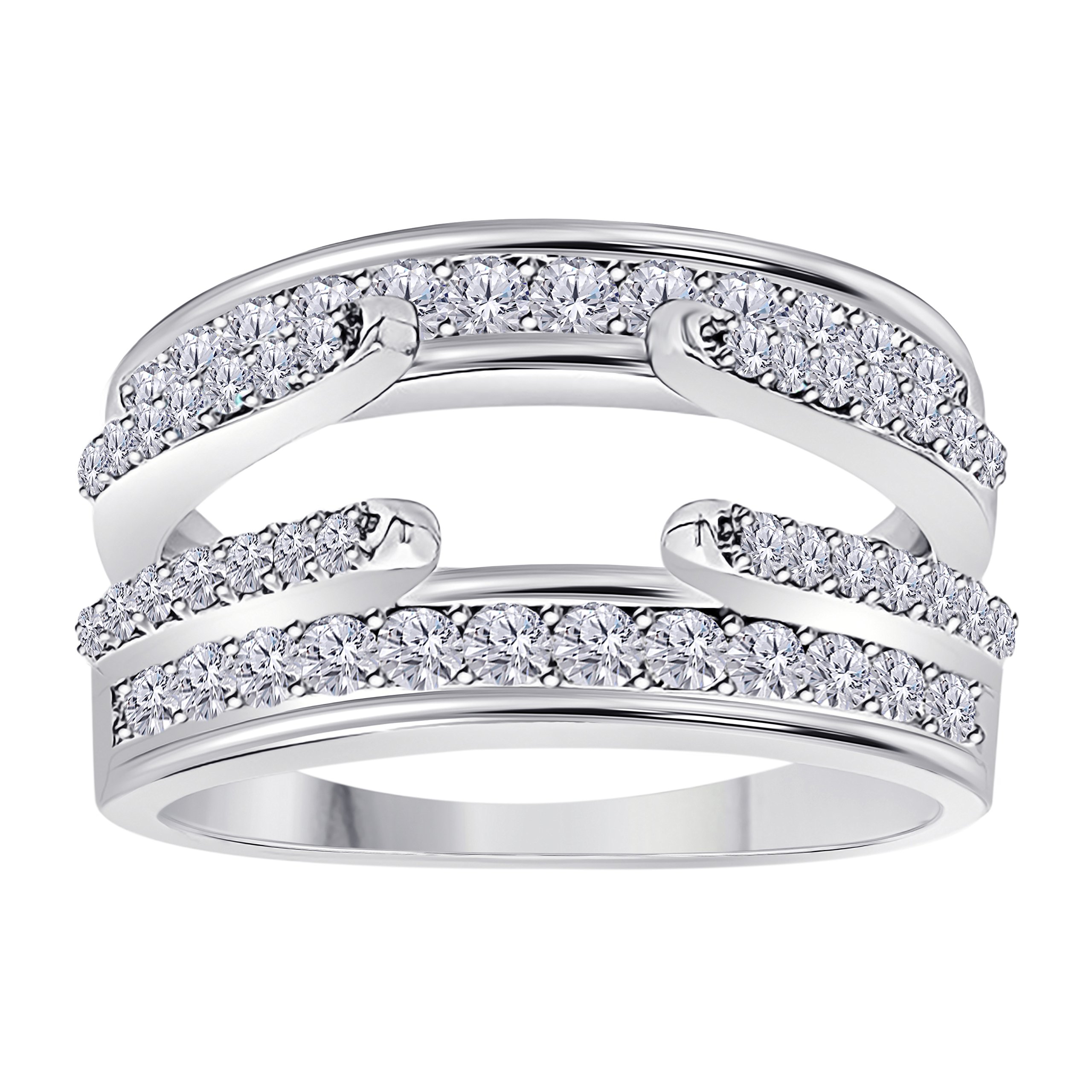 Jewelryhub 14k White Gold Plated Combination Curved Style Cathedral Wedding Ring Guard Enhancer with Cubic Zirconia (1.10 ct. tw.)