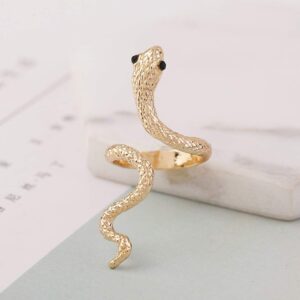 WLL Retro Personalized Snake Adjustable Open Rings Punk Gothic Snake Finger Ring for Women Simple Charm Animal Jewelry(D:Textured gold)