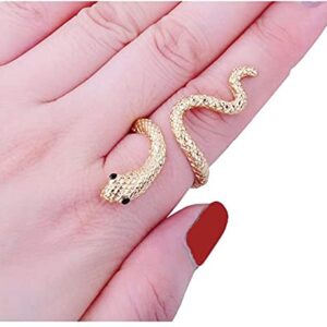 WLL Retro Personalized Snake Adjustable Open Rings Punk Gothic Snake Finger Ring for Women Simple Charm Animal Jewelry(D:Textured gold)