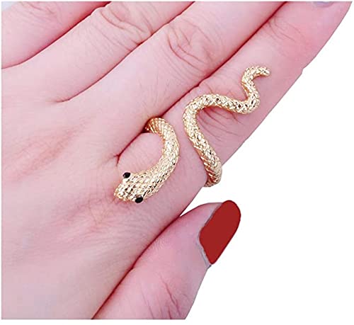 WLL Retro Personalized Snake Adjustable Open Rings Punk Gothic Snake Finger Ring for Women Simple Charm Animal Jewelry(D:Textured gold)