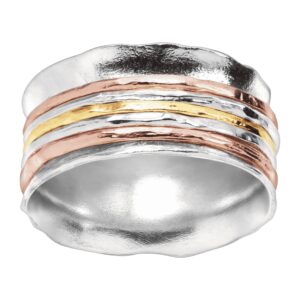 silpada 'gold rush' fidget spinner ring in sterling silver & 18k yellow & rose gold plate, size 8