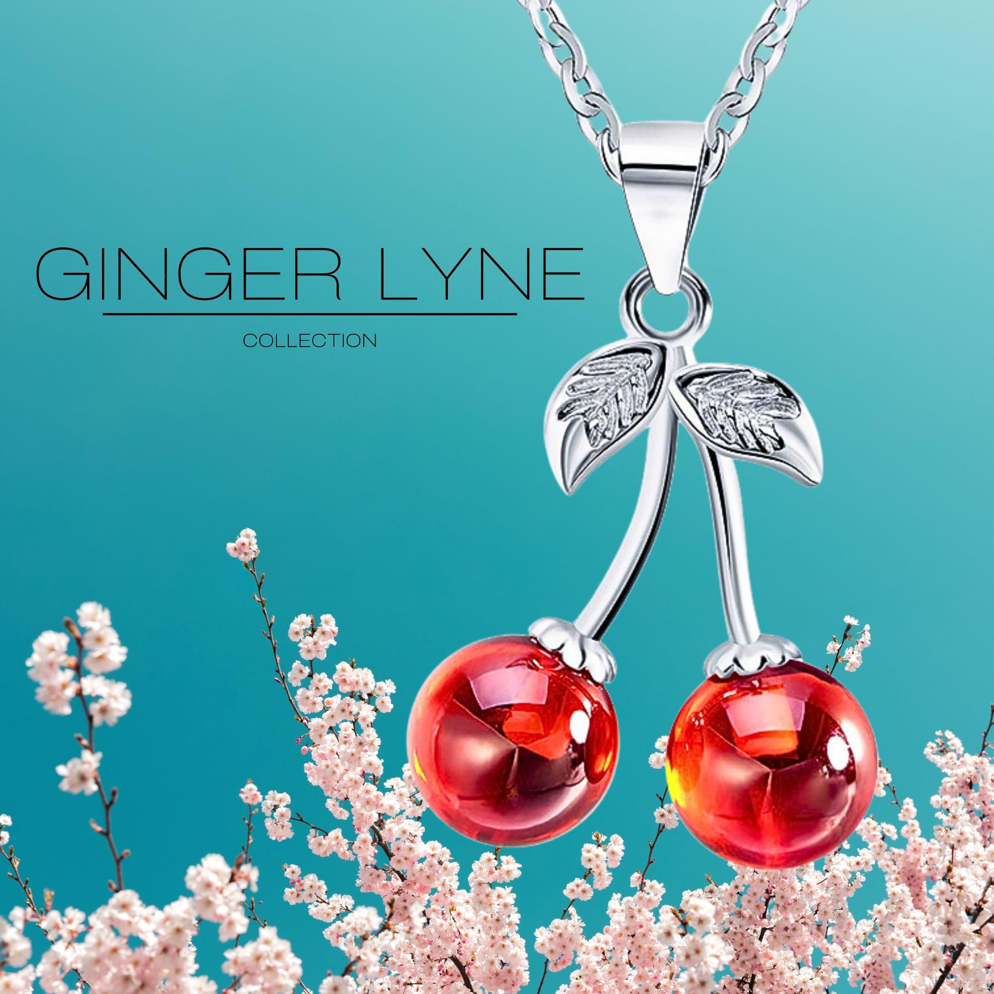 Ginger Lyne Collection Cherry Red Agate Stone Sterling Silver Pendant Necklace Water Waves chain