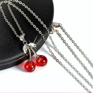 Ginger Lyne Collection Cherry Red Agate Stone Sterling Silver Pendant Necklace Water Waves chain