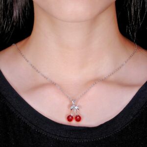 Ginger Lyne Collection Cherry Red Agate Stone Sterling Silver Pendant Necklace Water Waves chain