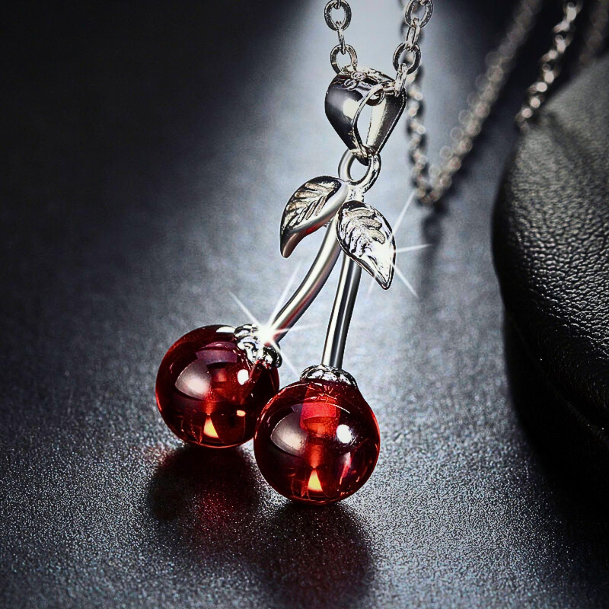 Ginger Lyne Collection Cherry Red Agate Stone Sterling Silver Pendant Necklace Water Waves chain