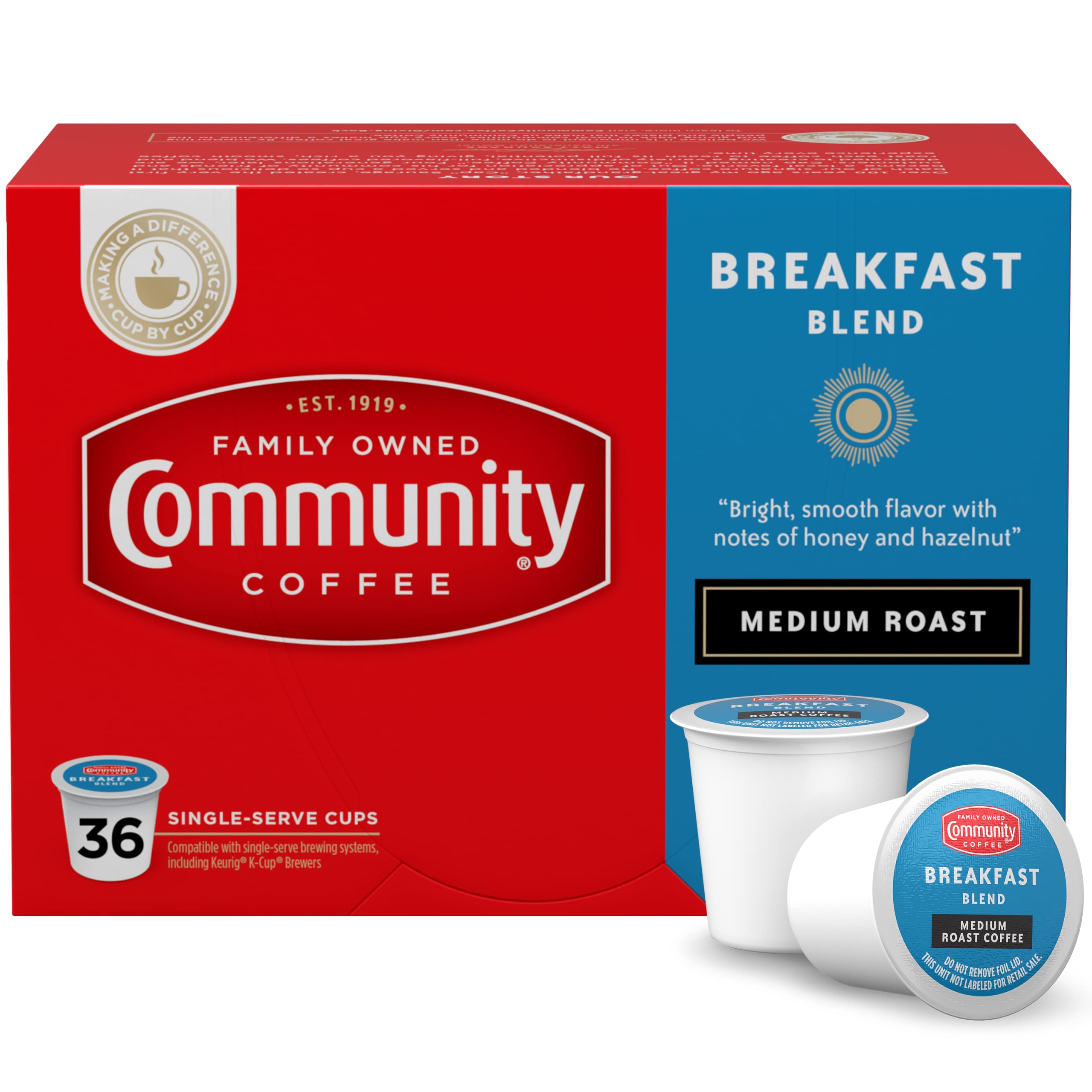 Community Coffee Breakfast Blend 36 Count Coffee Pods, Medium Roast, Compatible with Keurig 2.0 K-Cup Brewers, 36 Count (Pack of 1)