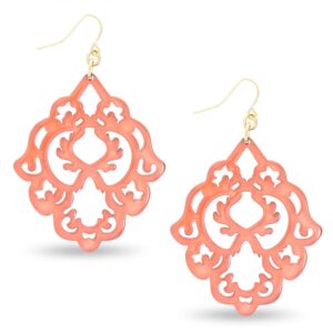 zenzii resin acrylic colorful scroll design drop and dangle earrings for women (coral)