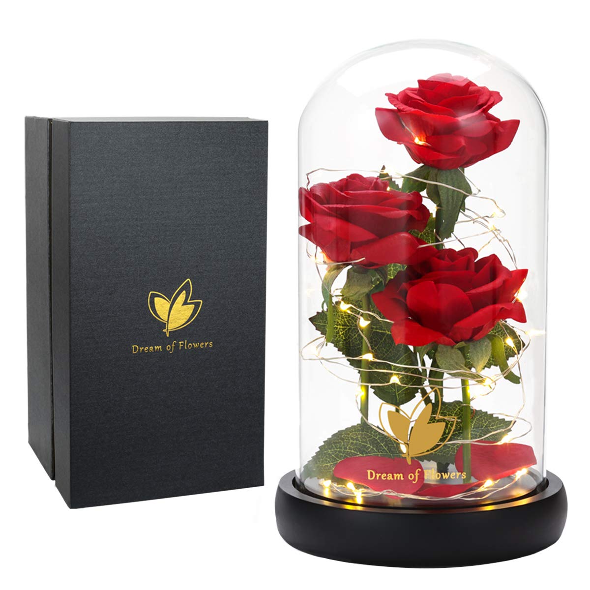 Women Gifts Idea Birthday, Unique Gifts for Mom, Birthday Gifts for Women Anniversary Rose Gift Decorations Beauty and The Beast Rose Flowers Romantic Red Silk Rose Flower in Glass Dome