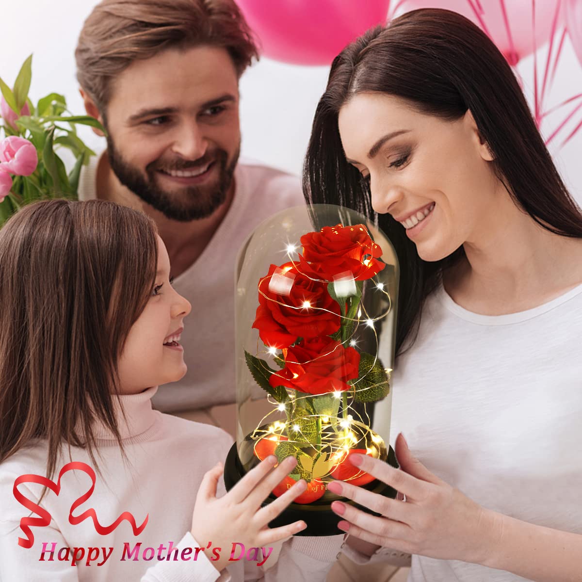 Women Gifts Idea Birthday, Unique Gifts for Mom, Birthday Gifts for Women Anniversary Rose Gift Decorations Beauty and The Beast Rose Flowers Romantic Red Silk Rose Flower in Glass Dome