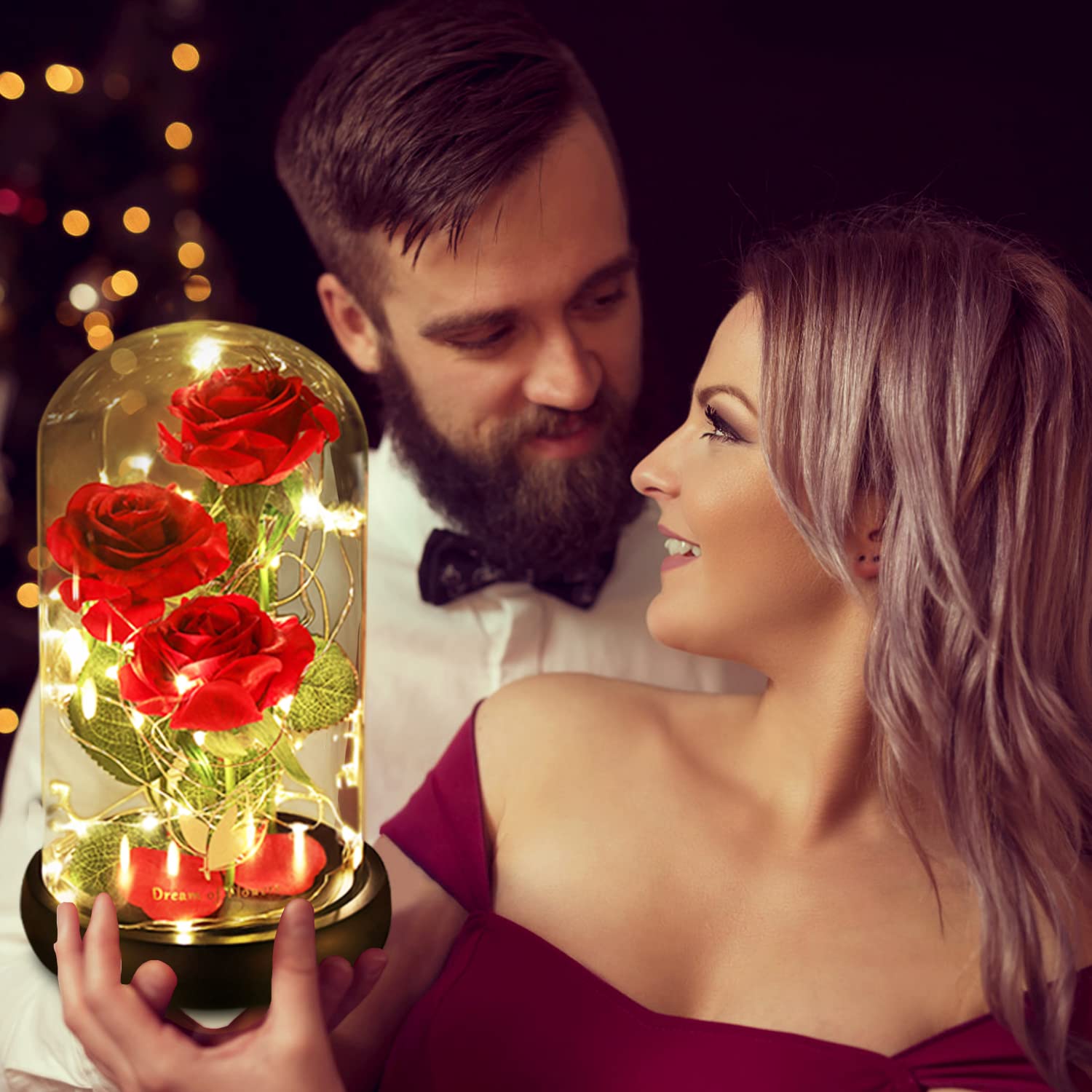 Women Gifts Idea Birthday, Unique Gifts for Mom, Birthday Gifts for Women Anniversary Rose Gift Decorations Beauty and The Beast Rose Flowers Romantic Red Silk Rose Flower in Glass Dome