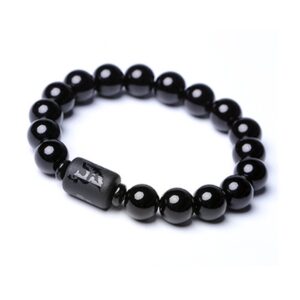 sx commerce natural obsidian stone bead bracelet couple men 10mm and women 8mm dragon and phoenix totem jewelry (phoenix)