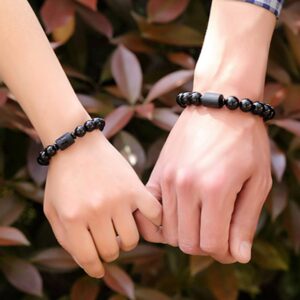 SX Commerce Natural Obsidian Stone Bead Bracelet Couple Men 10mm and Women 8mm Dragon and Phoenix Totem Jewelry (Phoenix)