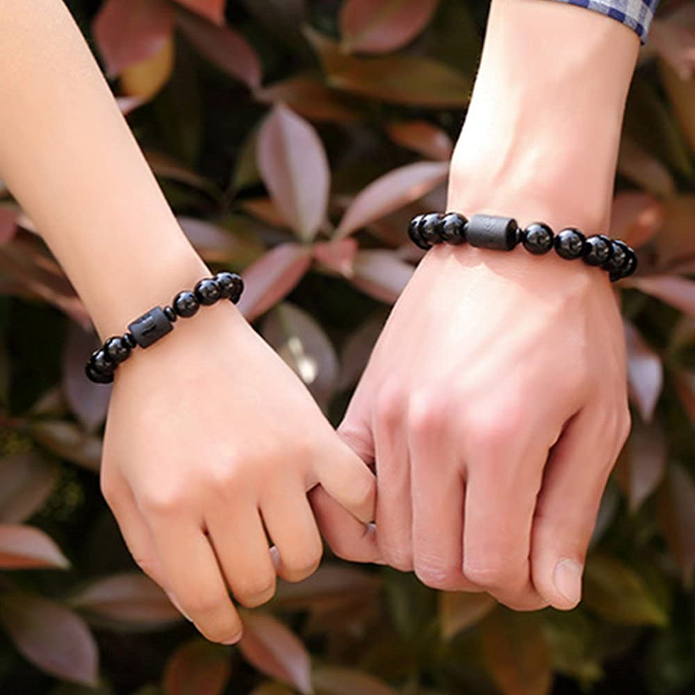 SX Commerce Natural Obsidian Stone Bead Bracelet Couple Men 10mm and Women 8mm Dragon and Phoenix Totem Jewelry (Phoenix)