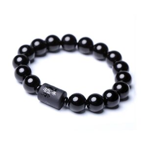 sx commerce natural obsidian stone bead bracelet couple men 10mm and women 8mm dragon and phoenix totem jewelry (dragon)