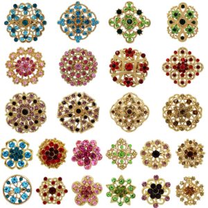 lot 24pc mixed color rhinestone crystal flower brooches pins