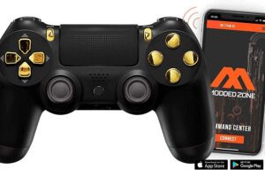 moddedzone black/gold pro smart rapid fire modded controller compatible with ps4 mods for fps all major shooter games warzone & more (cuh-zct2u)