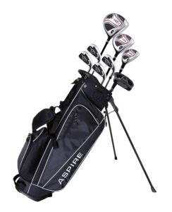 aspire xd1 teenager complete golf set includes driver, fairway, hybrid, 7, 8, 9, wedge irons, putter, stand bag, 3 hc's teen ages 13-16 right hand - height 5'1" - 5'6"