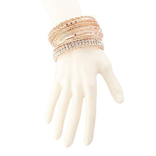 LUX ACCESSORIES Women's Pave Braided Mesh Wire Multi Bangle Set (ROSEGOLD)