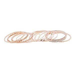 LUX ACCESSORIES Women's Pave Braided Mesh Wire Multi Bangle Set (ROSEGOLD)