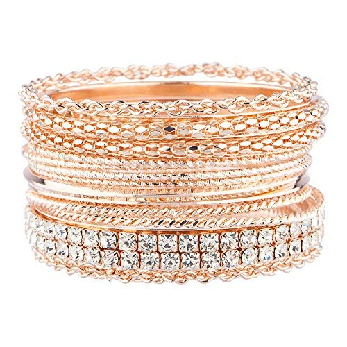 LUX ACCESSORIES Women's Pave Braided Mesh Wire Multi Bangle Set (ROSEGOLD)