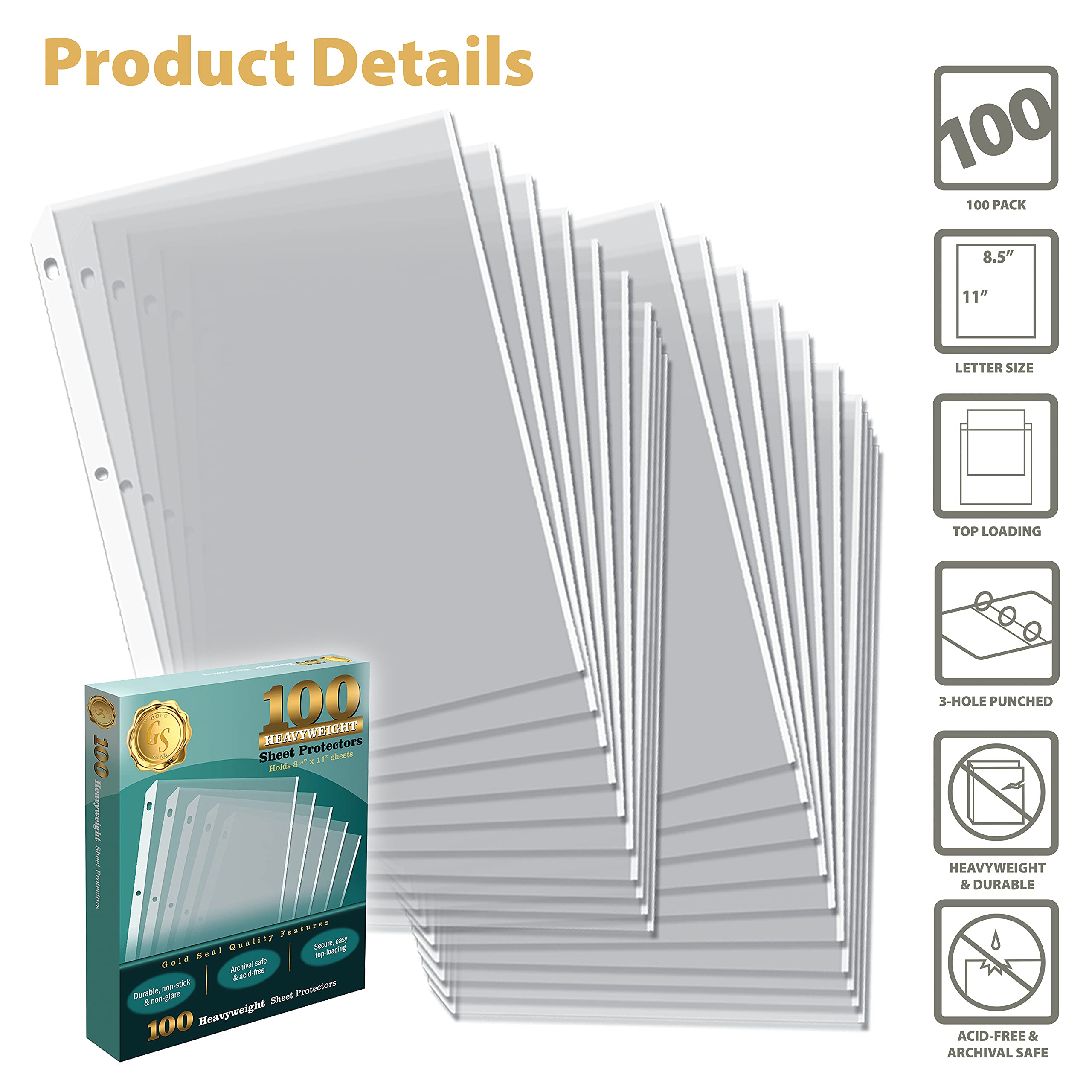 GOLD SEAL 100 Clear Heavyweight Poly Sheet Protectors, 8.5" x 11"