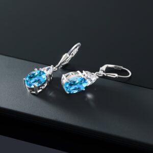 Gem Stone King 925 Sterling Silver Swiss Blue Topaz Dangle Earrings For Women | 5.40 Cttw | Gemstone November Birthstone | Oval 10X8MM | Trillion 5MM