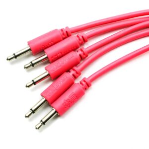 synthrotek eurorack patch cables 18" (45cm) pink, 5-pack 3.5mm 1/8 inch mono ts to ts cables