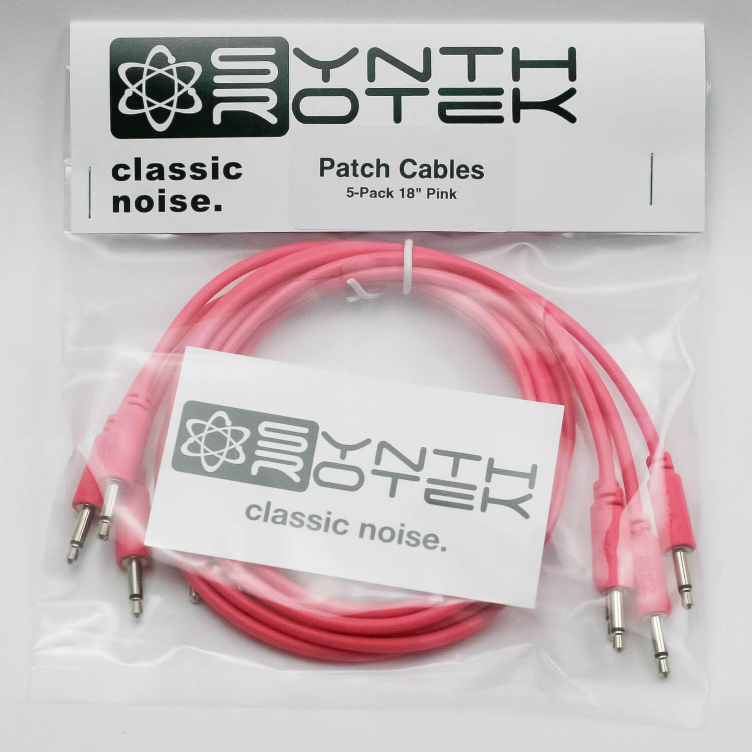 Synthrotek Eurorack Patch Cables 18" (45cm) Pink, 5-Pack 3.5mm 1/8 inch Mono TS to TS Cables