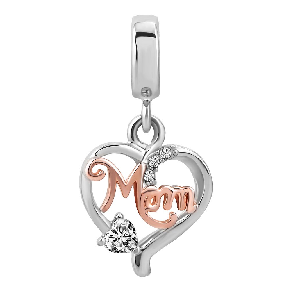 LovelyCharms Love Mom Mother Heart Charm Dangle Rose Gold Bead For European Bracelet