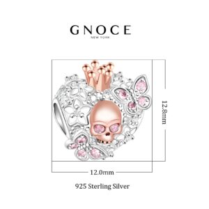 GNOCE Heart Skull Charm 925 Sterling Silver Rose Gold Plated Skull Queen & Butterfly Bead Charms Fits Bracelets Necklaces for Women