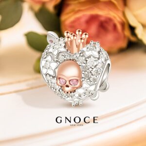 GNOCE Heart Skull Charm 925 Sterling Silver Rose Gold Plated Skull Queen & Butterfly Bead Charms Fits Bracelets Necklaces for Women