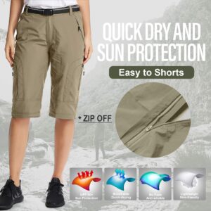 Womens Hiking Pants Convertible Outdoor Waterproof Quick Dry Zip Off Lightweight Fishing Cargo Pants 4409,Khaki,2